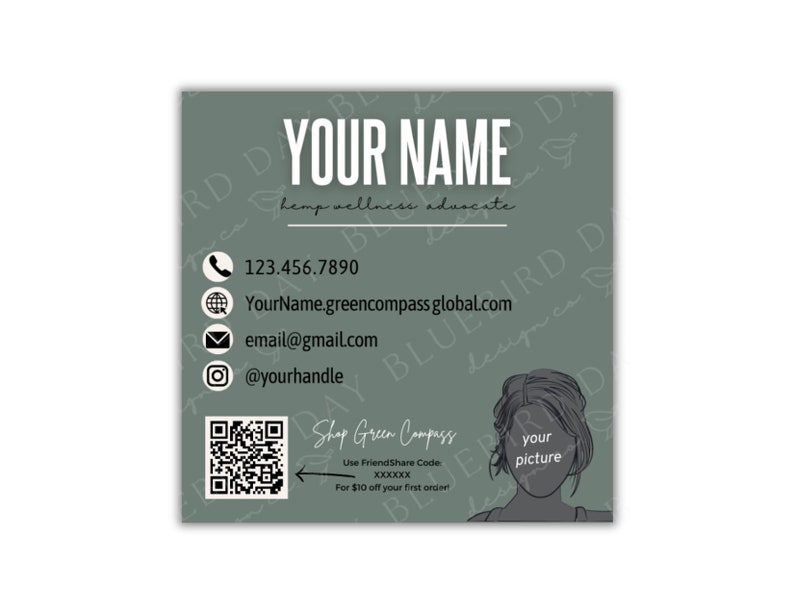 Green Compass L Square Business Card L Personalized L Digital Download ...