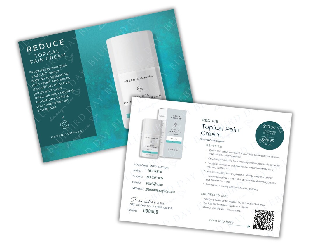 Green Compass L Reduce Topical Cream Info Cards L Tip Cards L ...