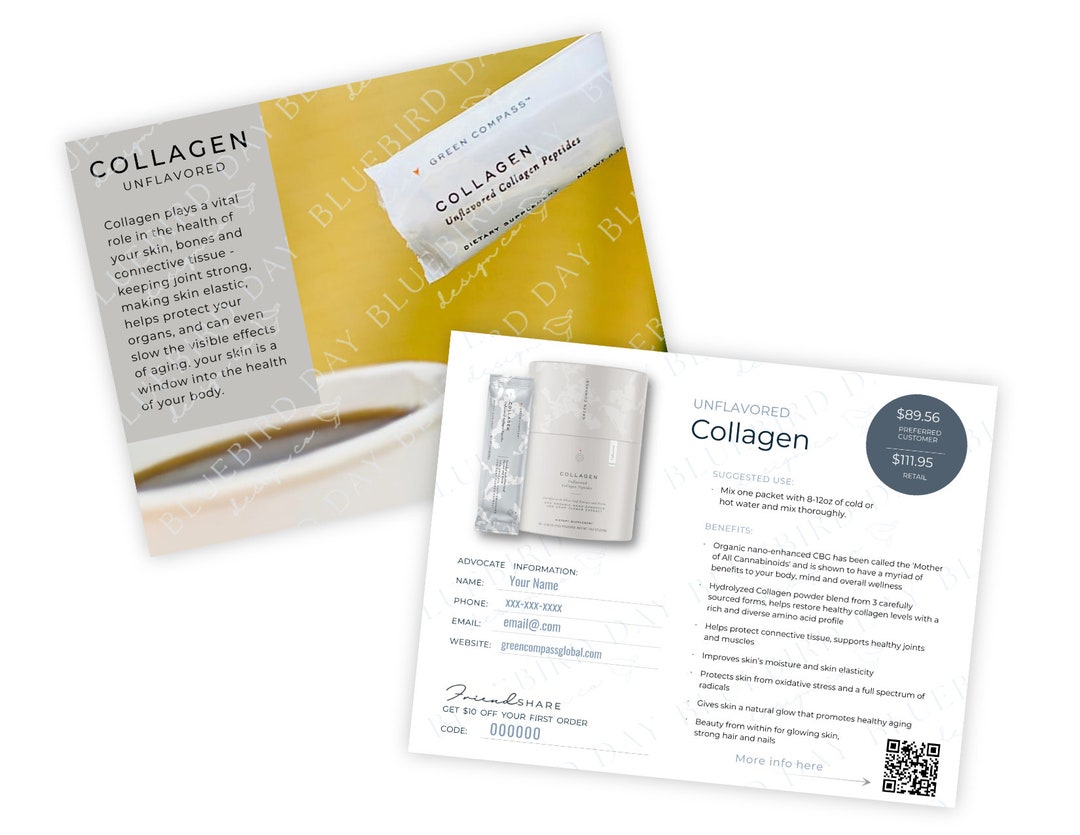 Green Compass L Unflavored Collagen Info Cards L Tip Cards L ...