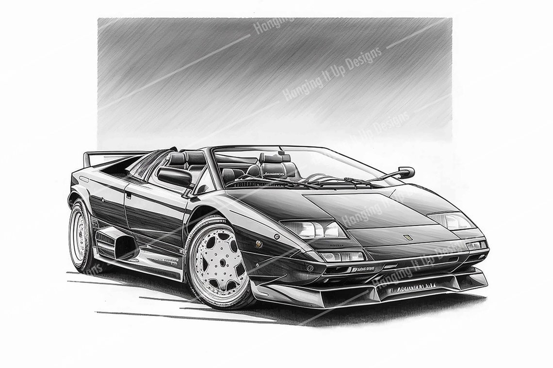 Lamborghini Diablo VT Roadster Pencil Sketch Illustration Digital Art ...