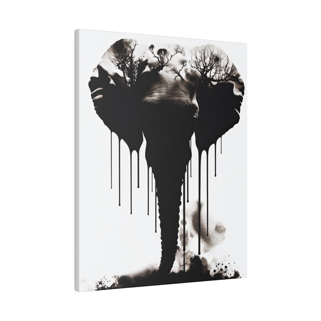 Elephant Sublimation Inkblot Silhouette | Wall Art Print | Matte Canvas ...