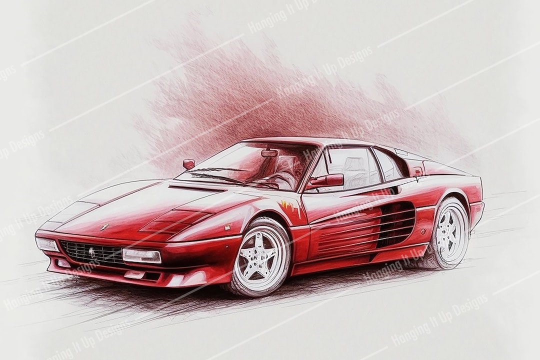 Ferrari Testarossa Pencil Sketch Digital Art Car Illustration - Etsy UK