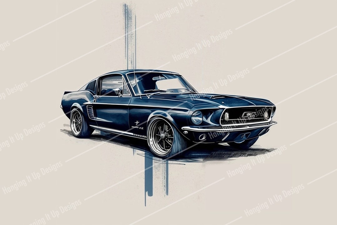 1967 Ford Mustang Fastback Pencil Sketch Digital Art - Etsy
