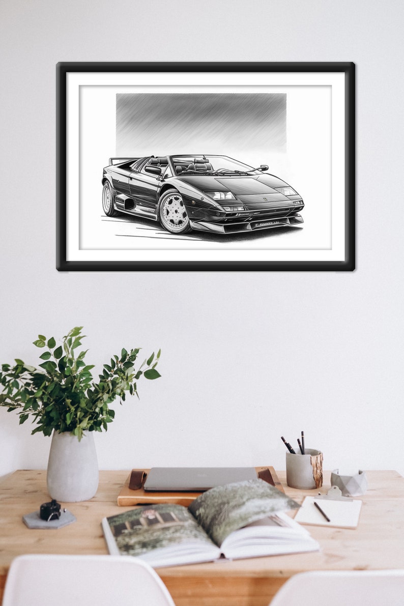 Lamborghini Diablo VT Roadster Pencil Sketch Illustration Digital Art ...