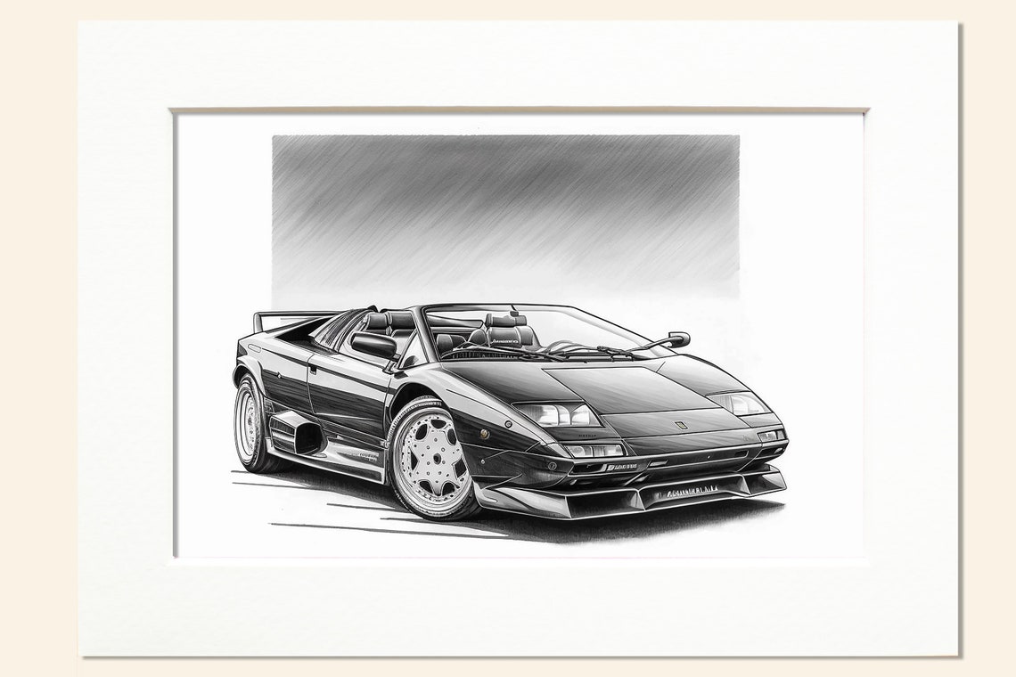 Lamborghini Diablo VT Roadster Pencil Sketch Illustration Digital Art ...