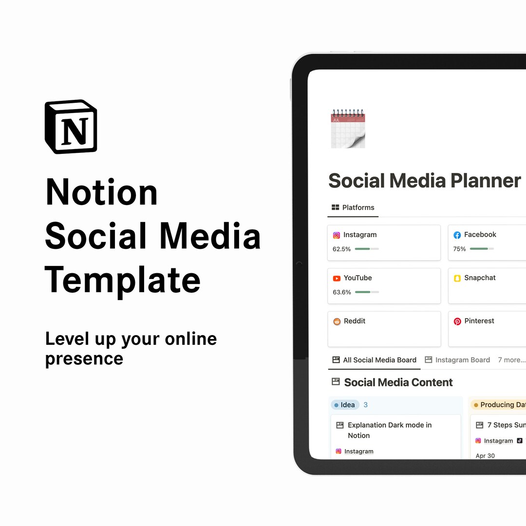 Notion Social Media Planner Template - Etsy