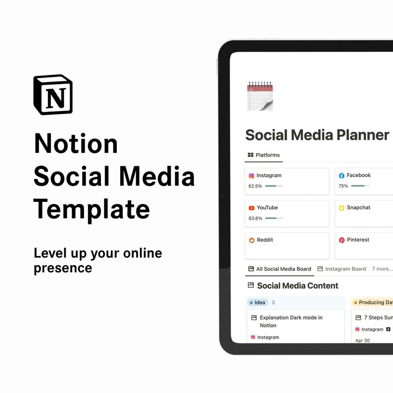 Notion Social Media Planner Template - Etsy