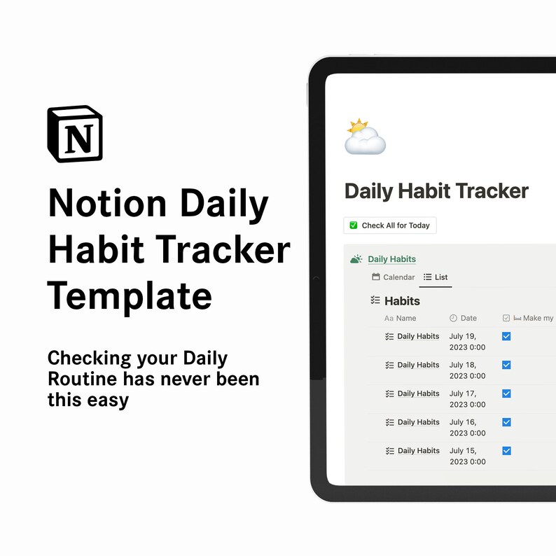 Notion Daily Habit Tracker - Etsy