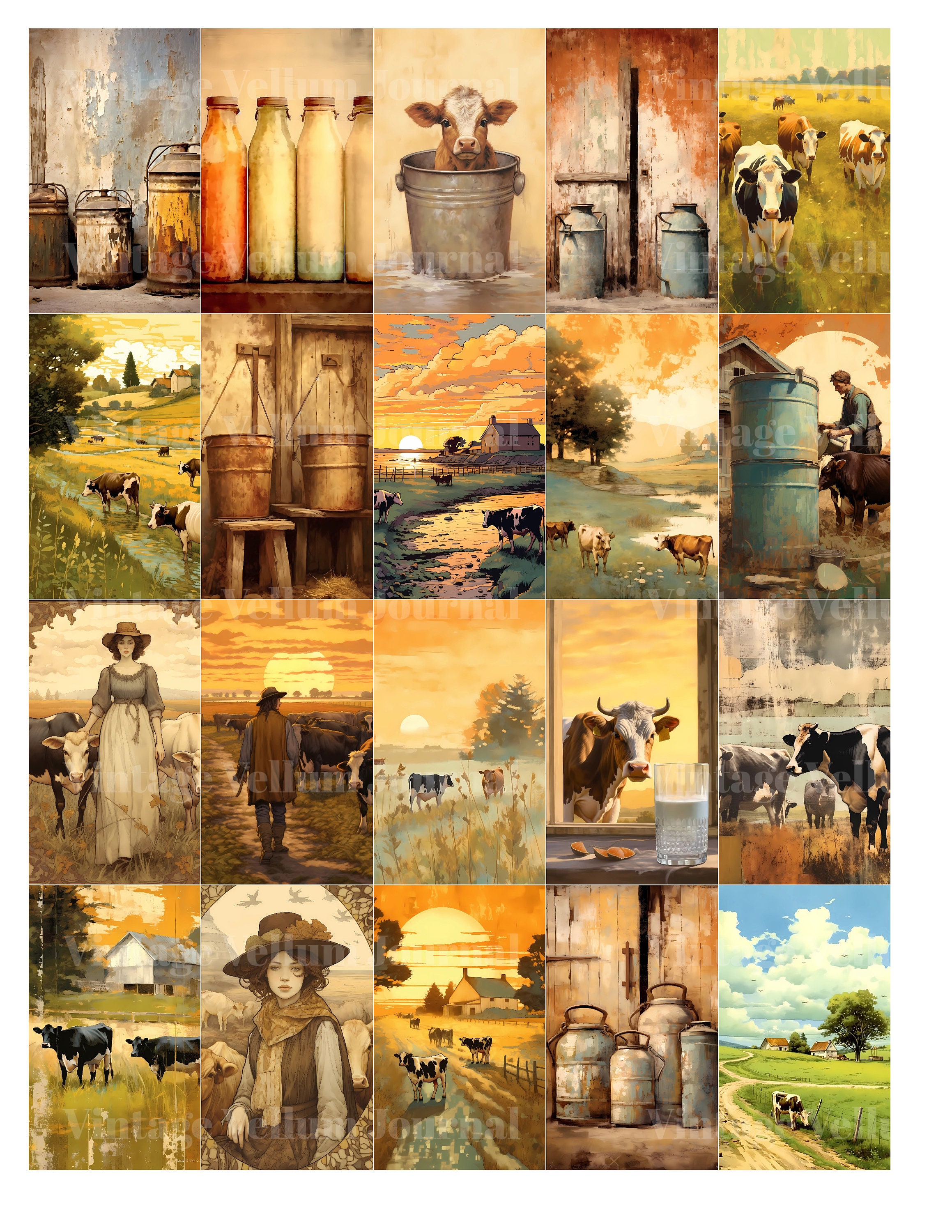 30 Diary Farm Junk Journal Pages Printable Cows and Milk - Etsy