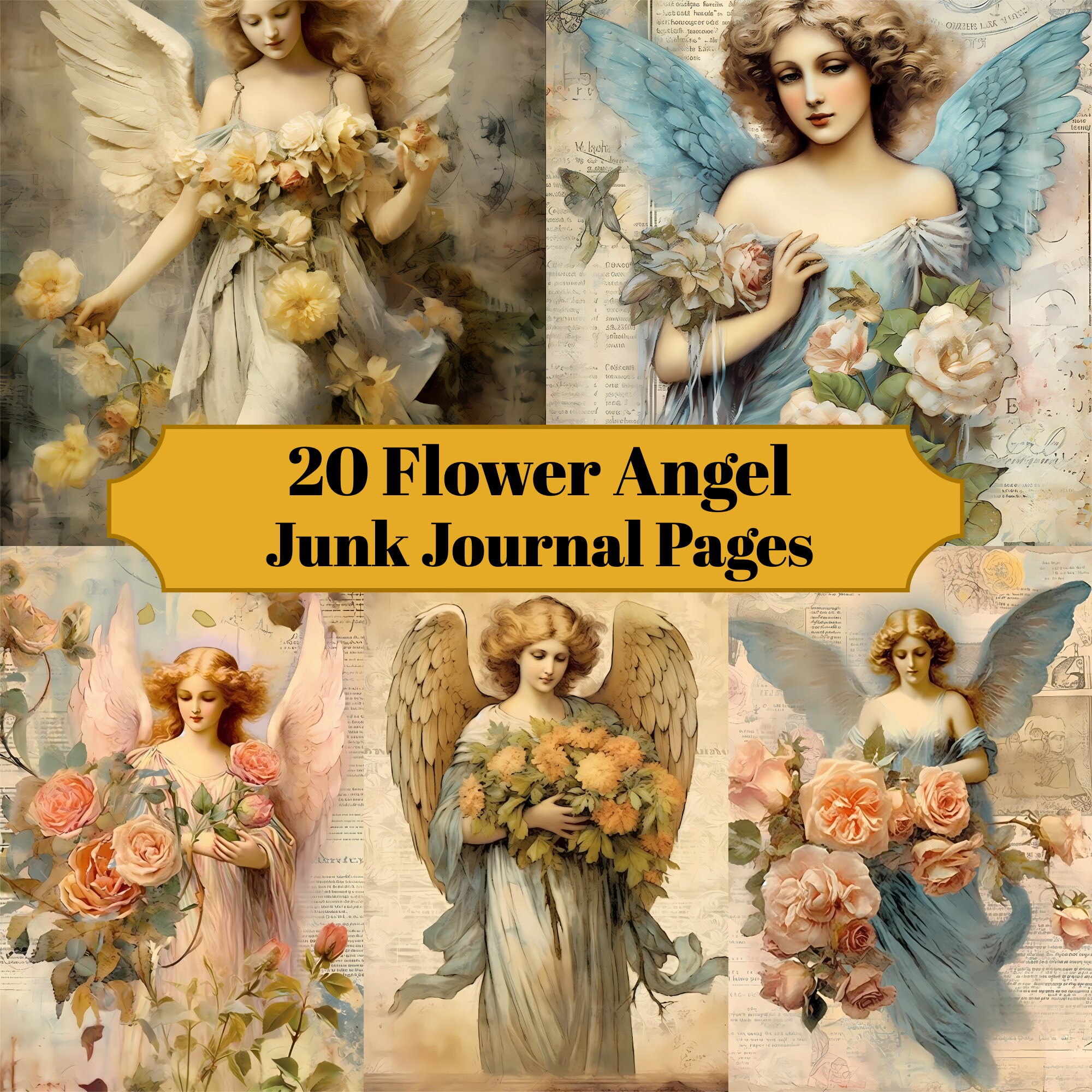 20 Flower Angel Junk Journal Pages Printable Vintage Angel Junk Journal ...