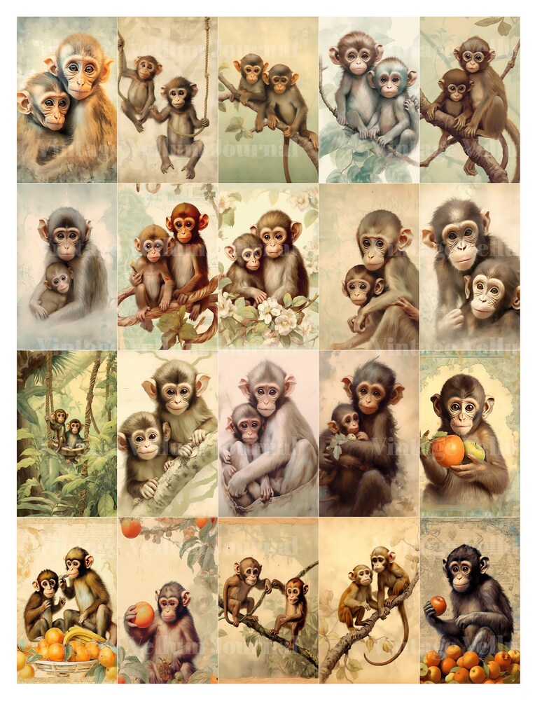 30 Baby Monkey Junk Journal Pages Printable Baby Monkeys - Etsy