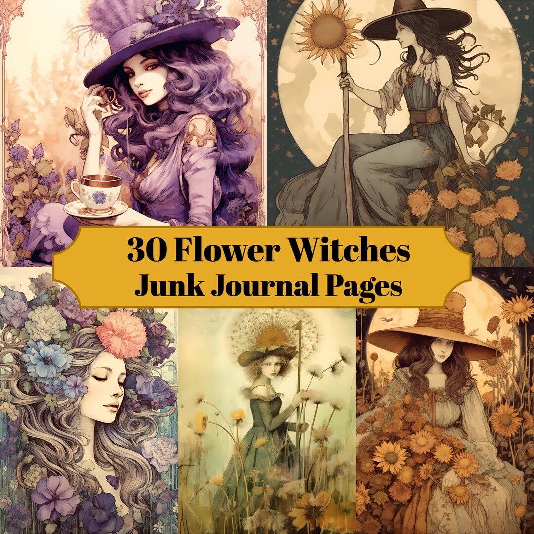 30 Flower Witches Junk Journal Pages - Printable Vintage Witch Junk ...