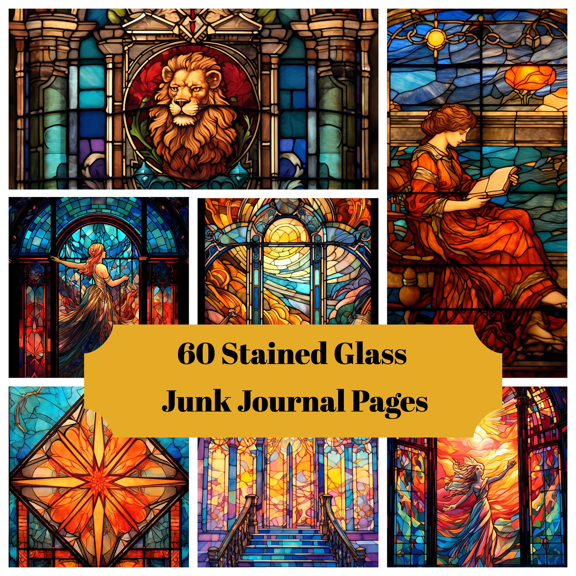 60 Glass Stained Junk Journal Pages Printable Glass Stained Junk ...