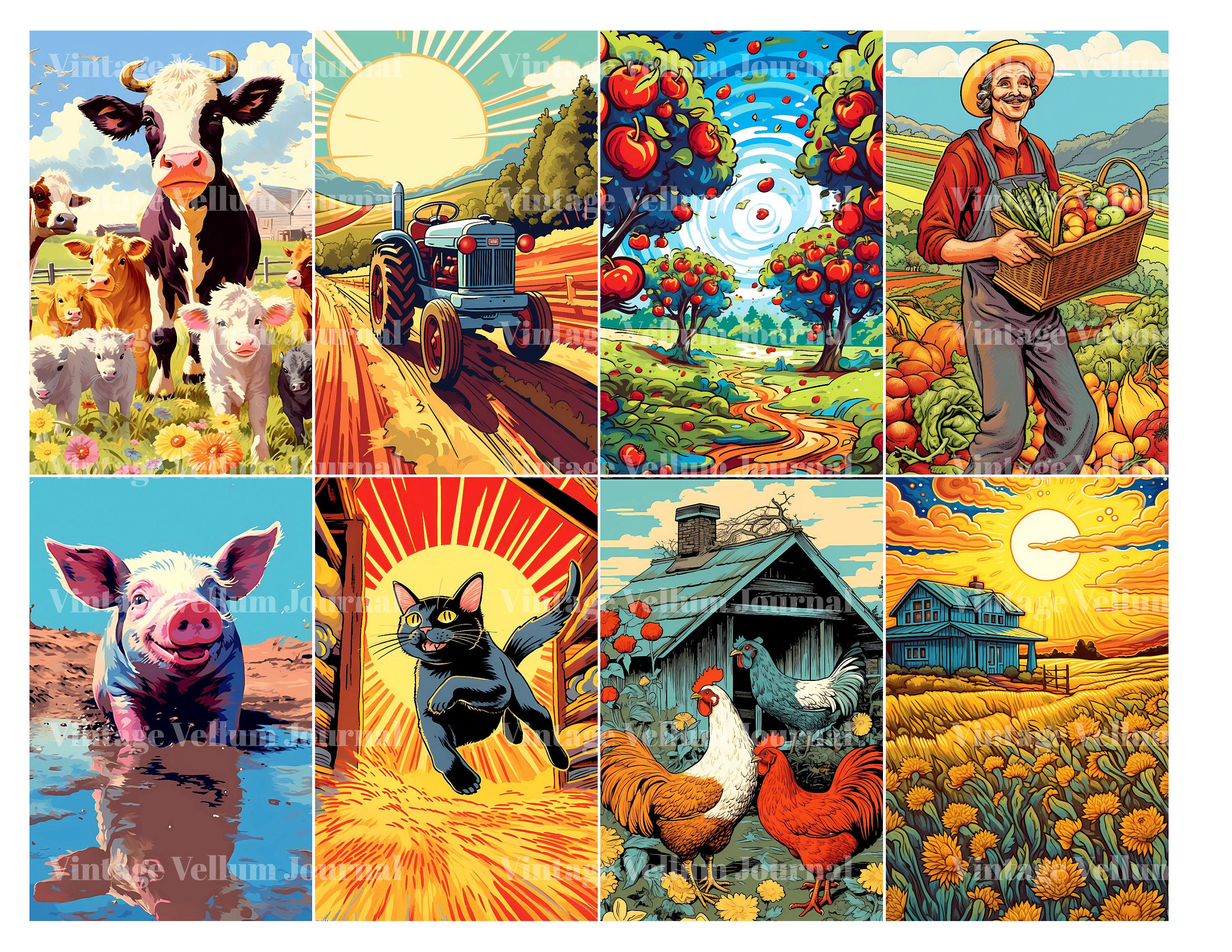 20 Carton-style Farm Junk Journal Pages Printable Farming - Etsy