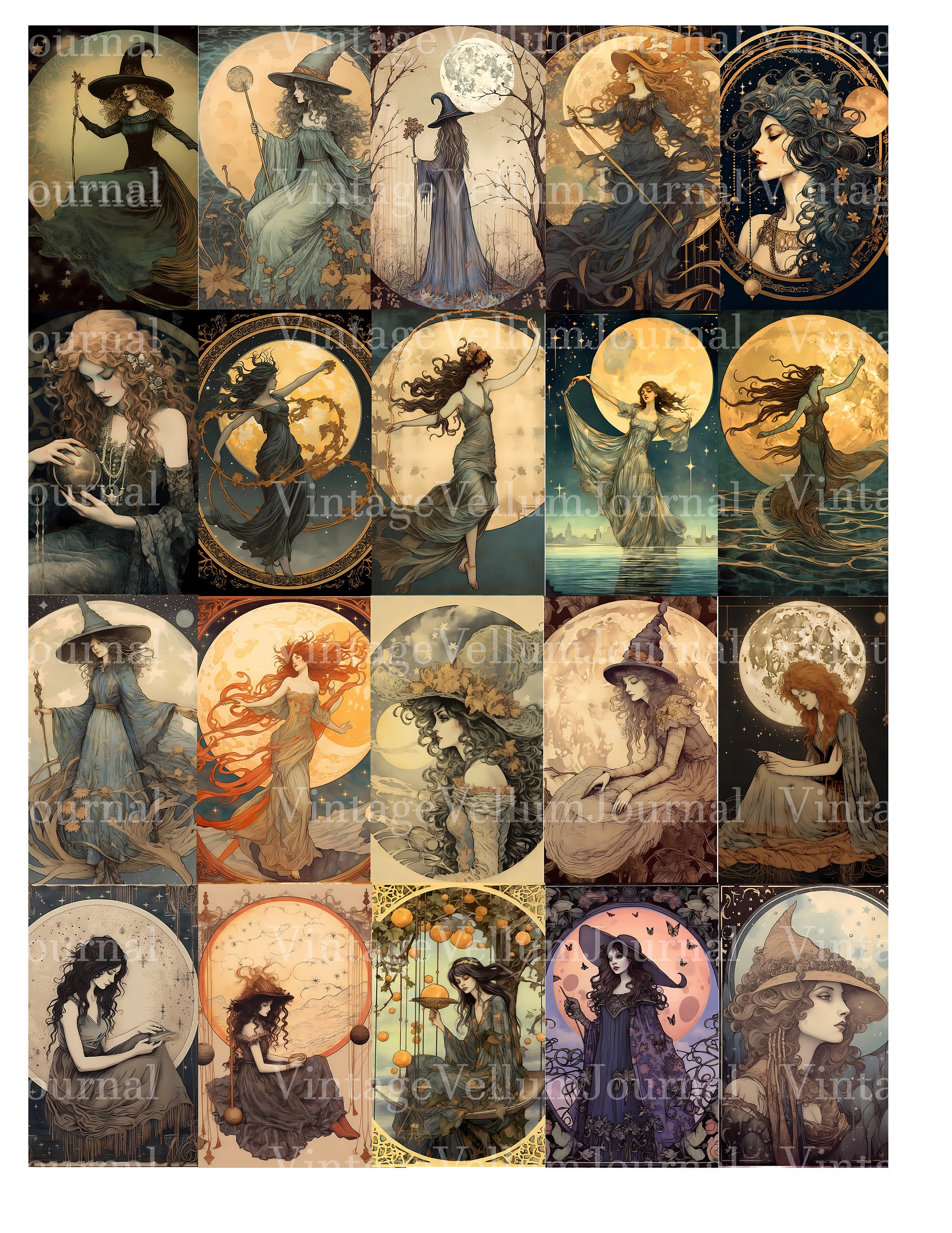 40 Moon Witches Junk Journal Pages - Printable Vintage Witch Junk ...