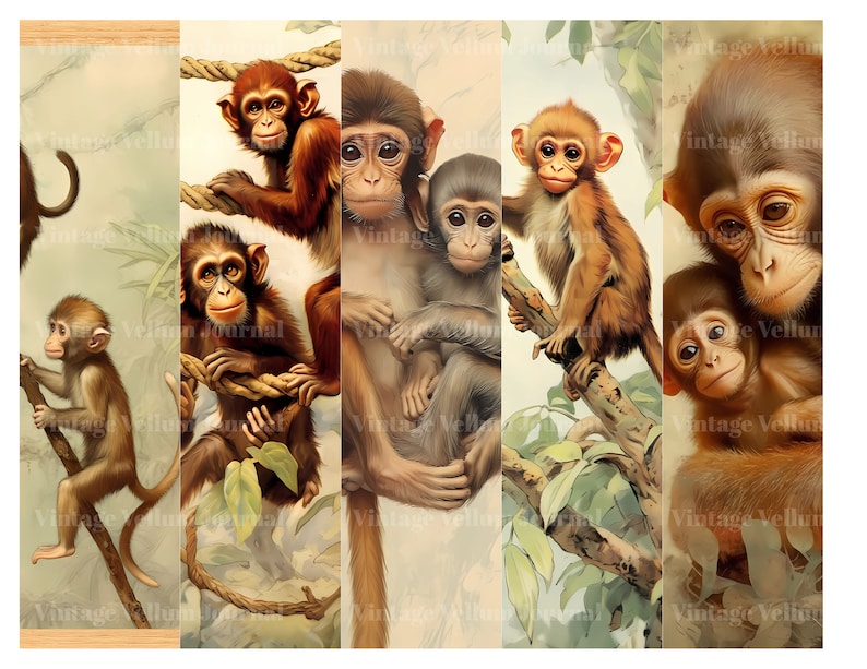 30 Baby Monkey Junk Journal Pages Printable Baby Monkeys - Etsy