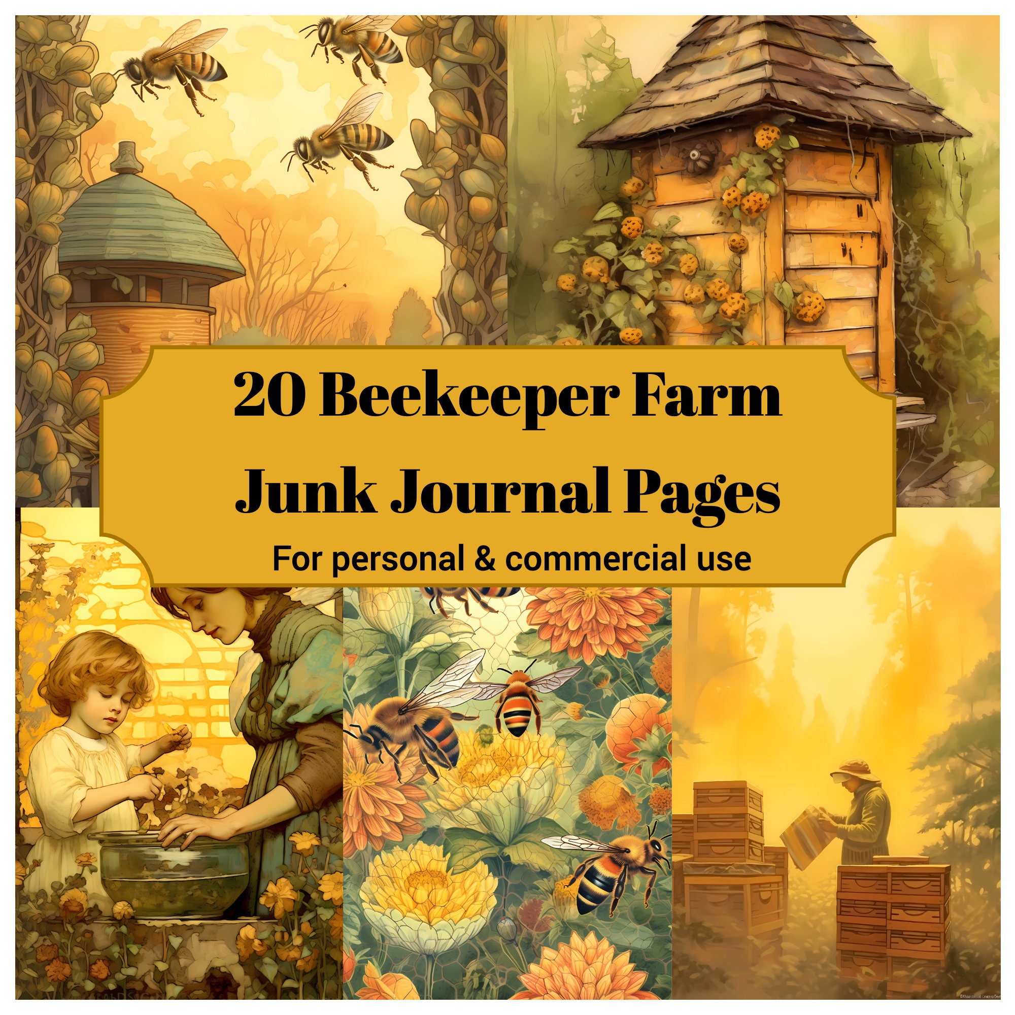20 Bee Farm Junk Journal Pages - Printable Beekeeper Junk Journal for ...