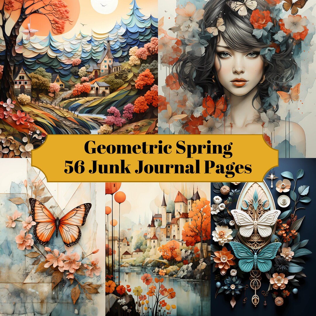 56 Geometric Spring Junk Journal Pages - Spring-themed Papers for ...