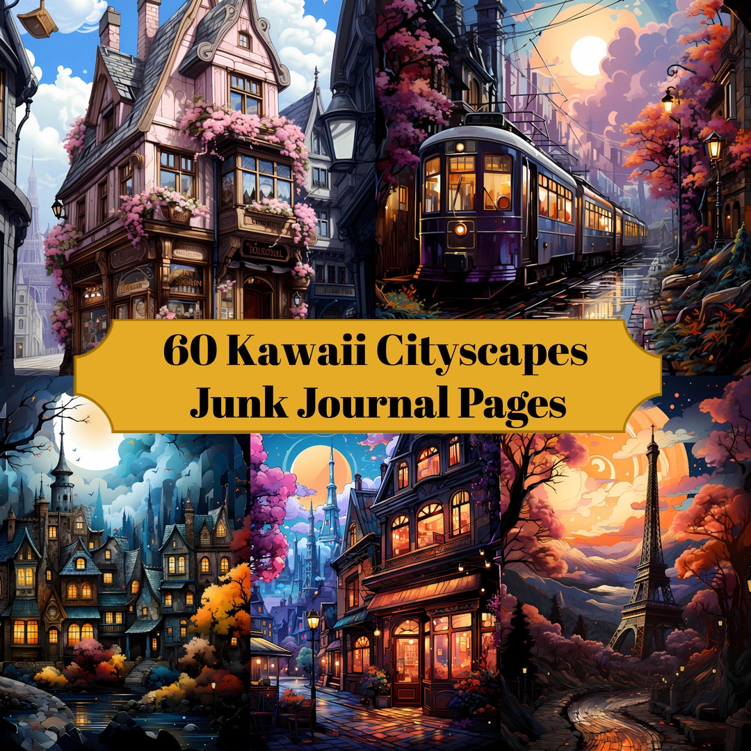 60 Kawaii Cityscapes Junk Journal Pages - Cute Junk Journal for ...