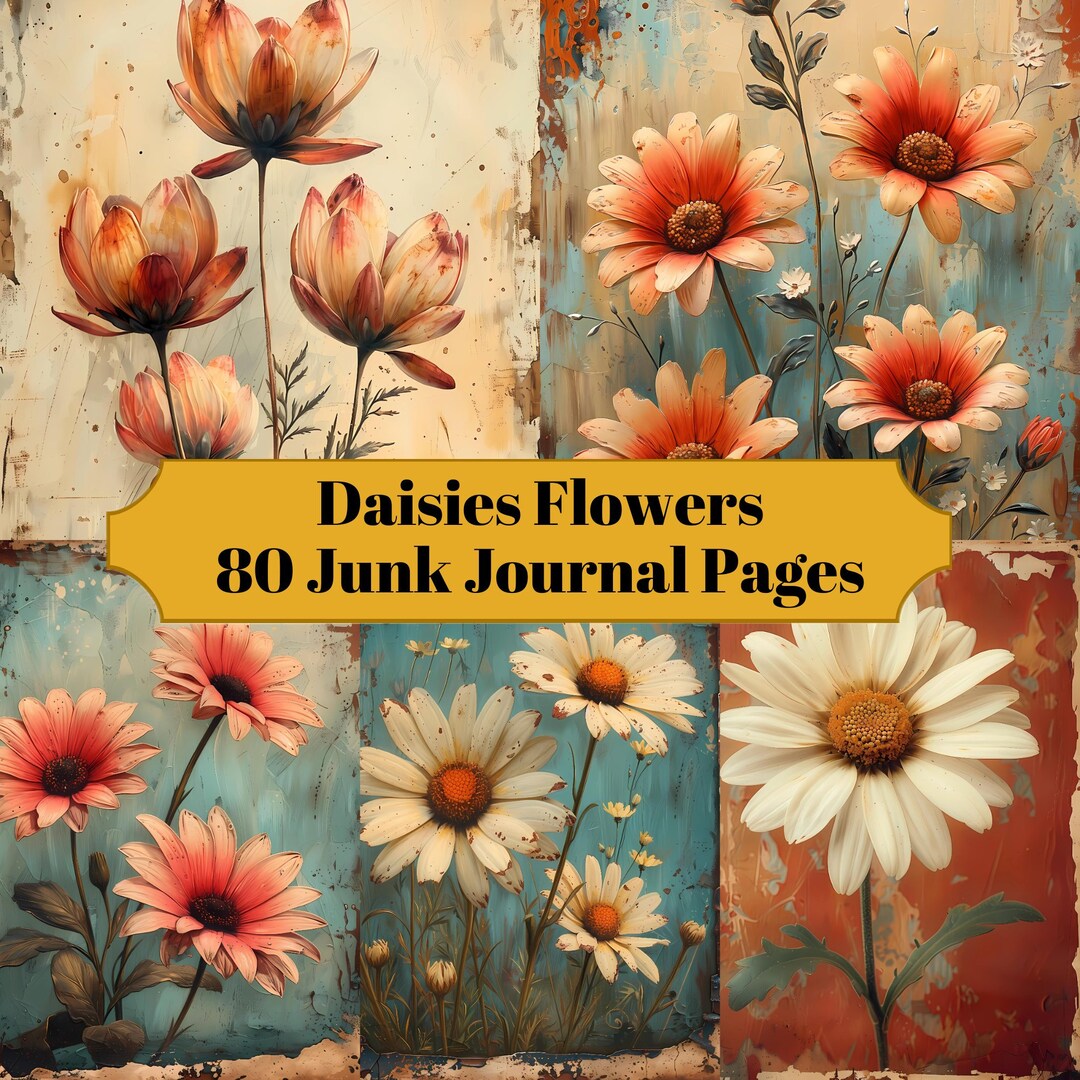 80 Daisies Flowers Journal Pages - Floral Junk Journal for Scrapbook ...