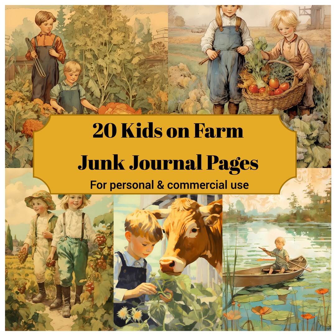 20 Kid on Farms Junk Journal Pages - Printable Kids Playing Junk ...