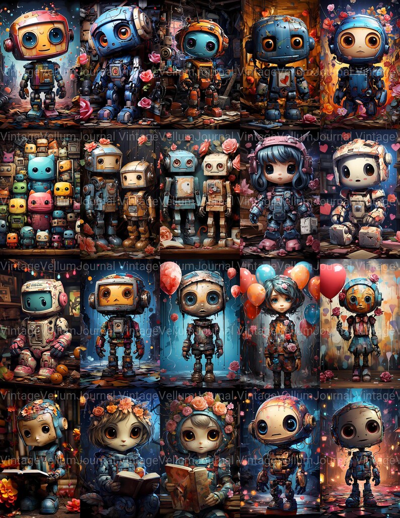 30 Kawaii Robots Junk Journal Pages - Cute Junk Journal for Scrapbooks ...
