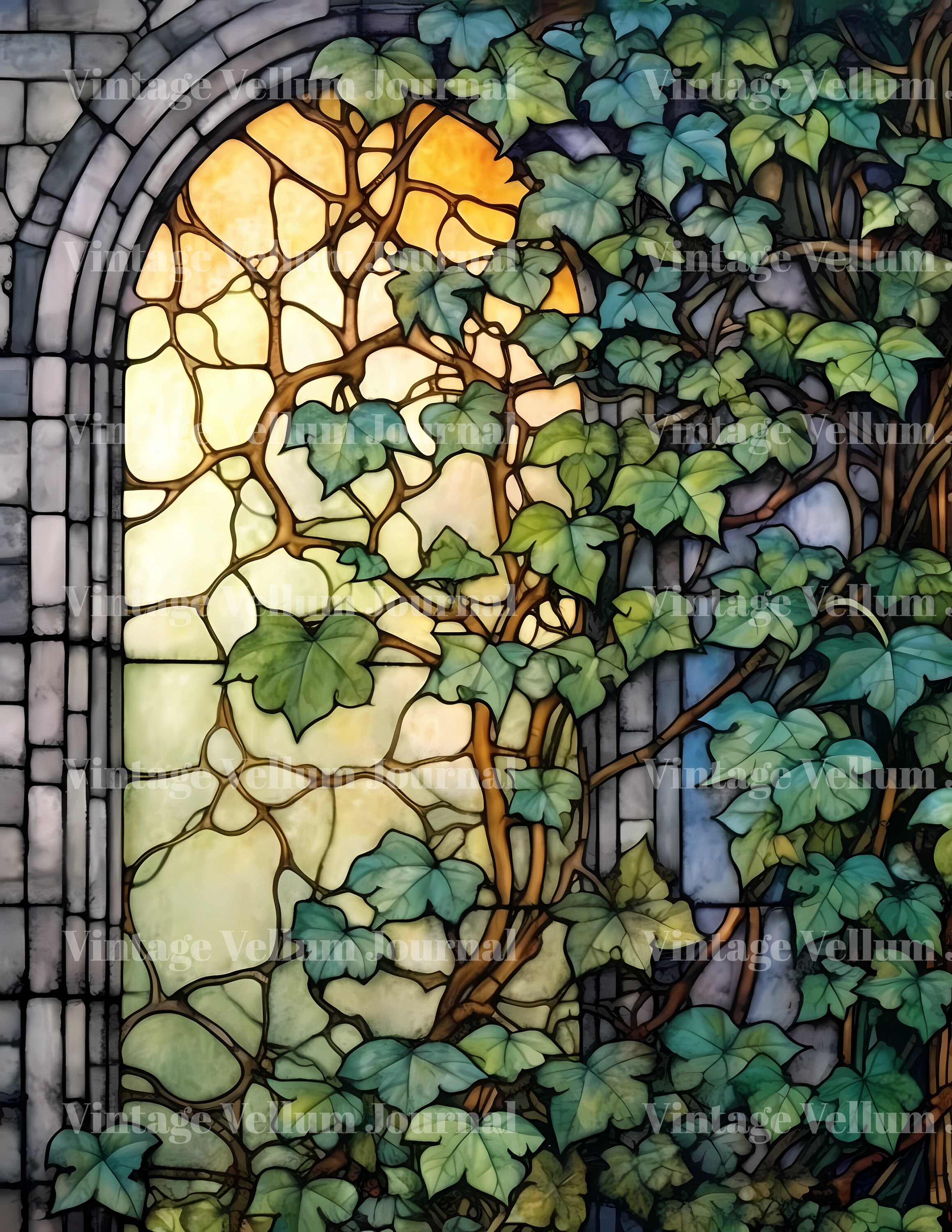 40 Flower Stained Glass Junk Journal Pages - Printable Floral Stained ...