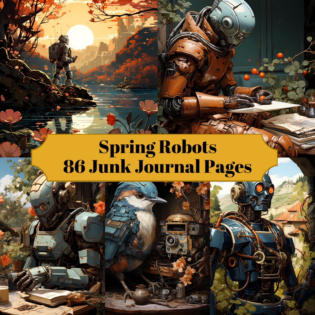86 Spring Robots Junk Journal Pages - Spring-themed Papers for ...