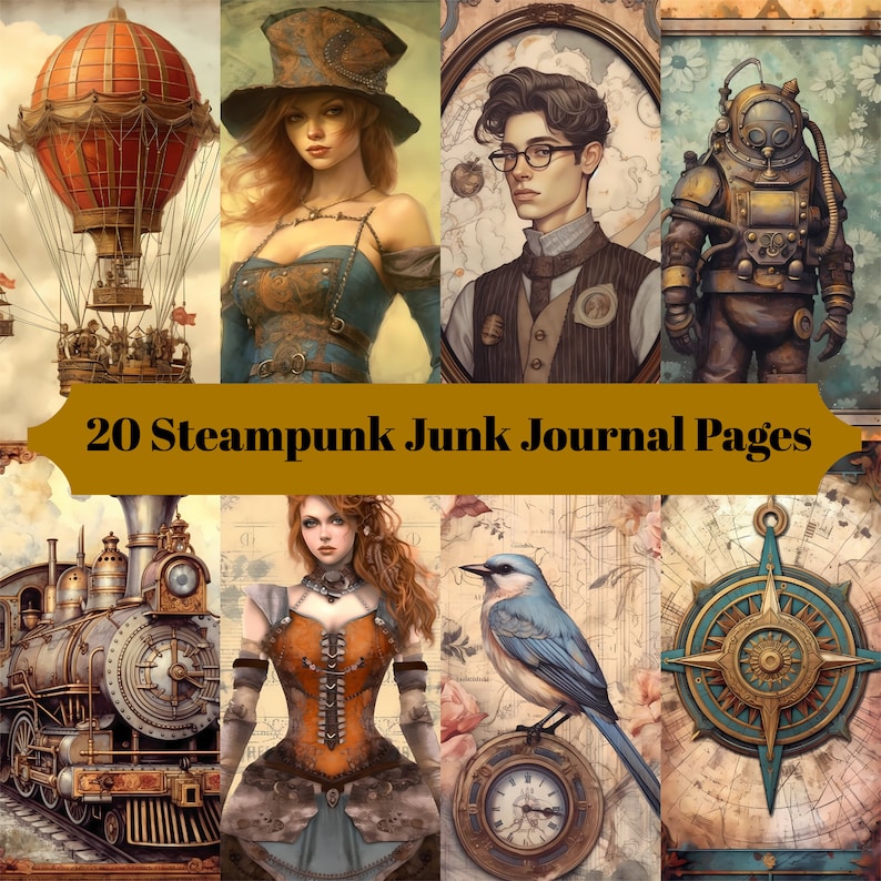 20 Steampunk Junk Journal Pages - Printable Steampunk Junk Journal for ...