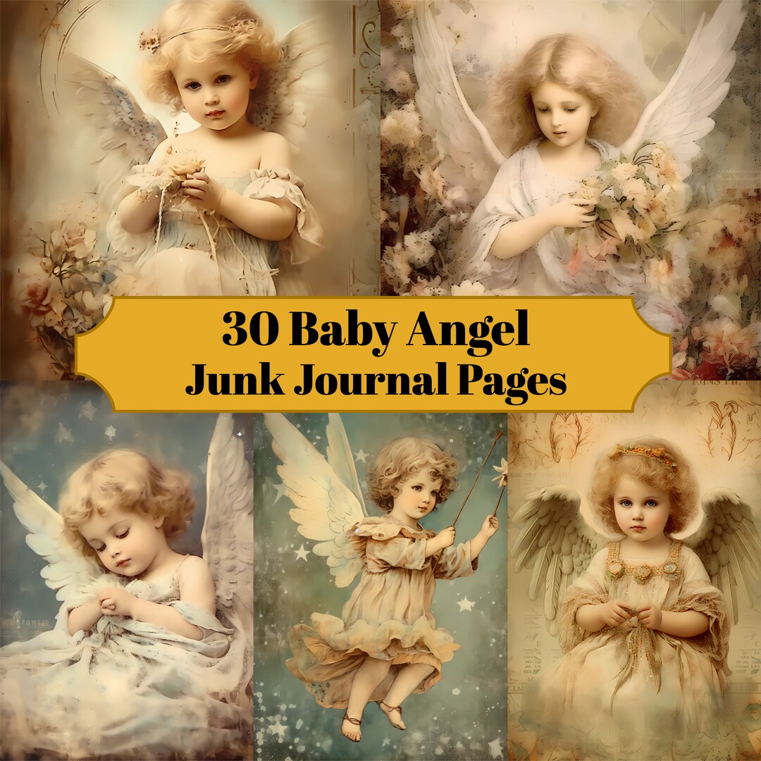30 Baby Angel Junk Journal Pages - Printable Vintage Angel Junk Journal ...
