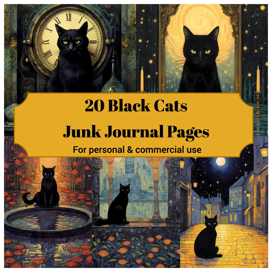 20 Black Cat Junk Journal Pages - Printable Black Cats Junk Journal for ...