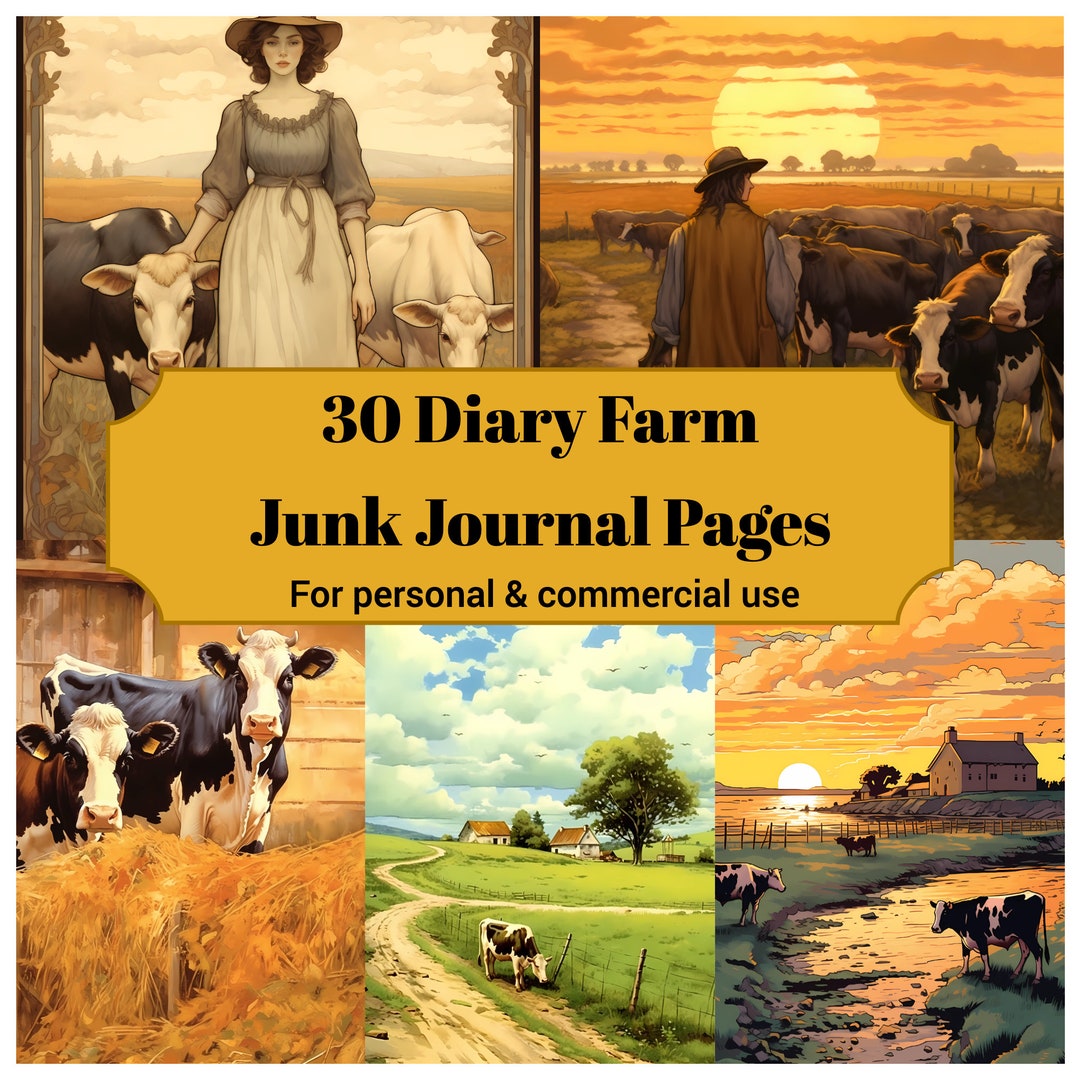 30 Diary Farm Junk Journal Pages - Printable Cows and Milk Junk Journal ...