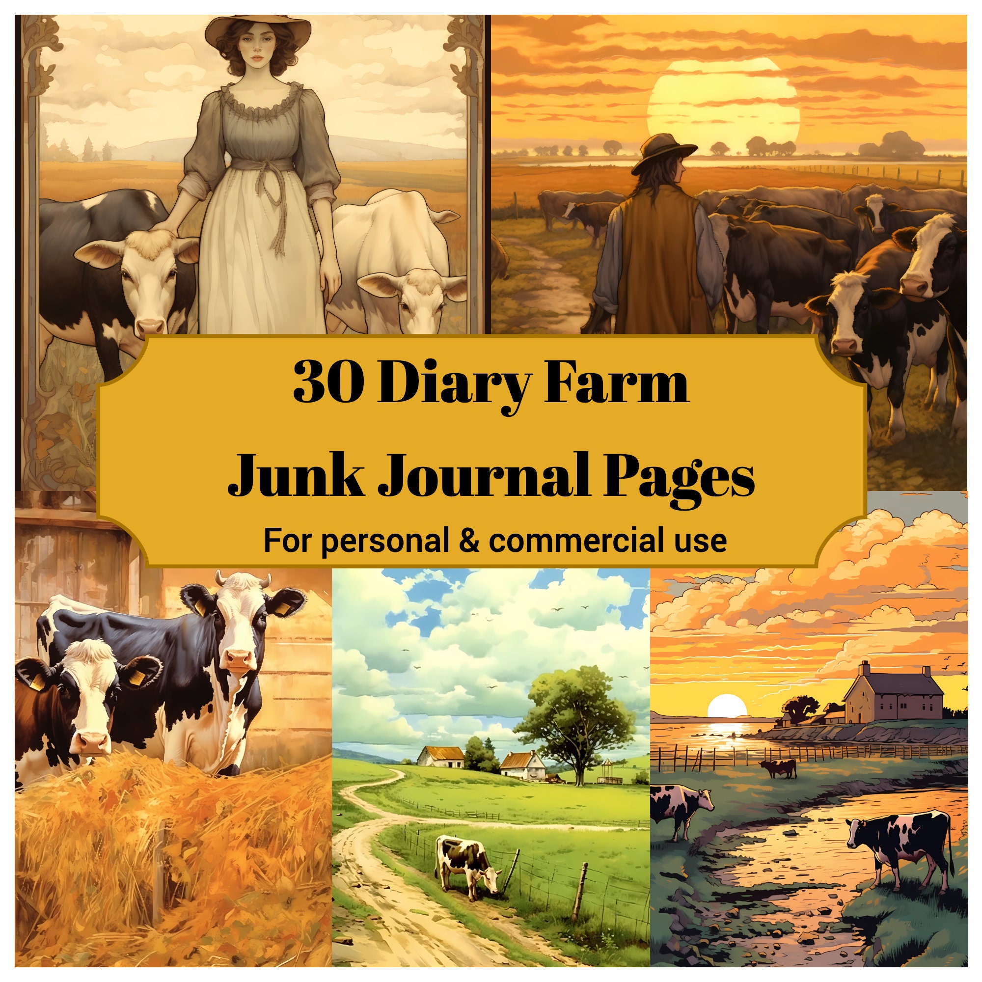 30 Diary Farm Junk Journal Pages Printable Cows and Milk - Etsy
