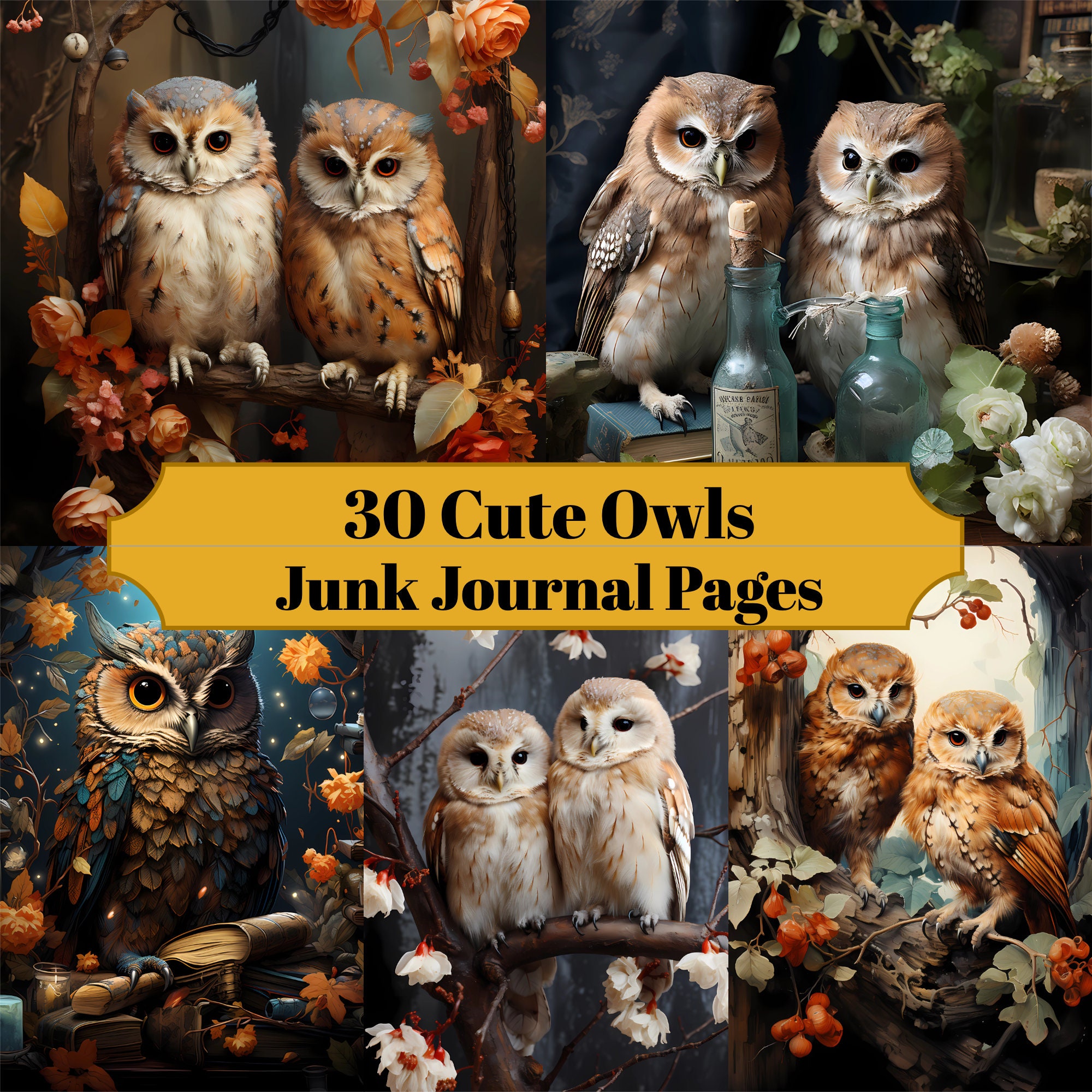 30 Owl Junk Journal Pages Printable Animal Junk Journal for - Etsy