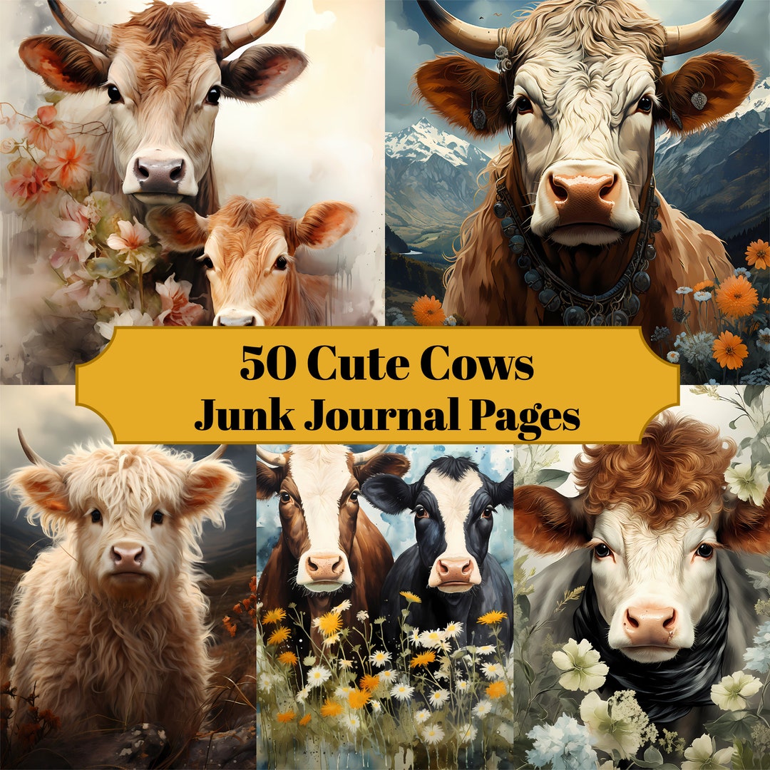 50 Cute Cow Junk Journal Pages - Printable Animal Junk Journal for ...