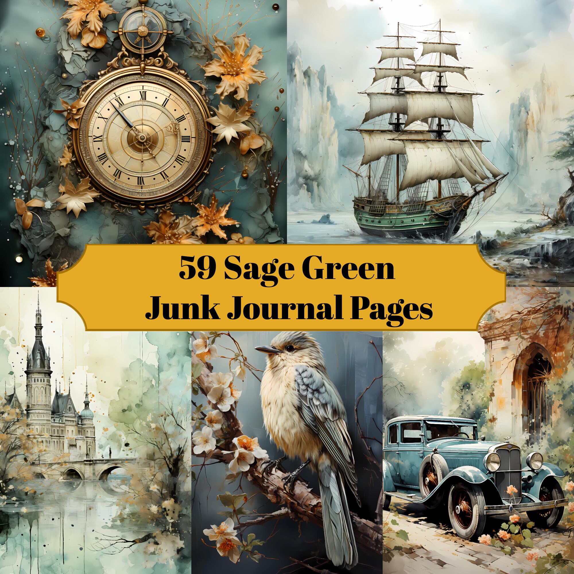 59 Sage Green Junk Journal Pages - Colorful Junk Journal for Scrapbooks ...