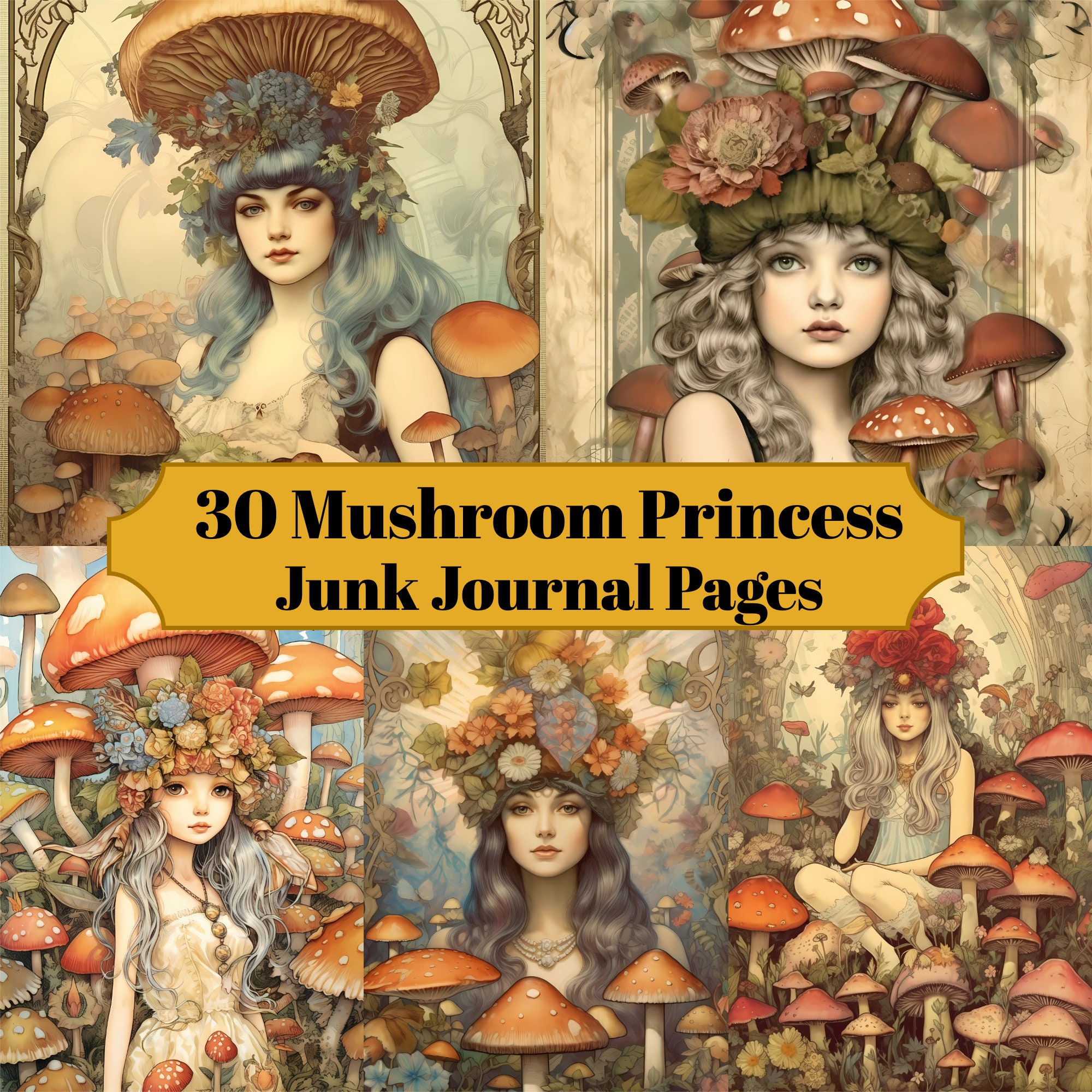 30 Mushroom Princess Junk Journal Pages Vintage Princess - Etsy