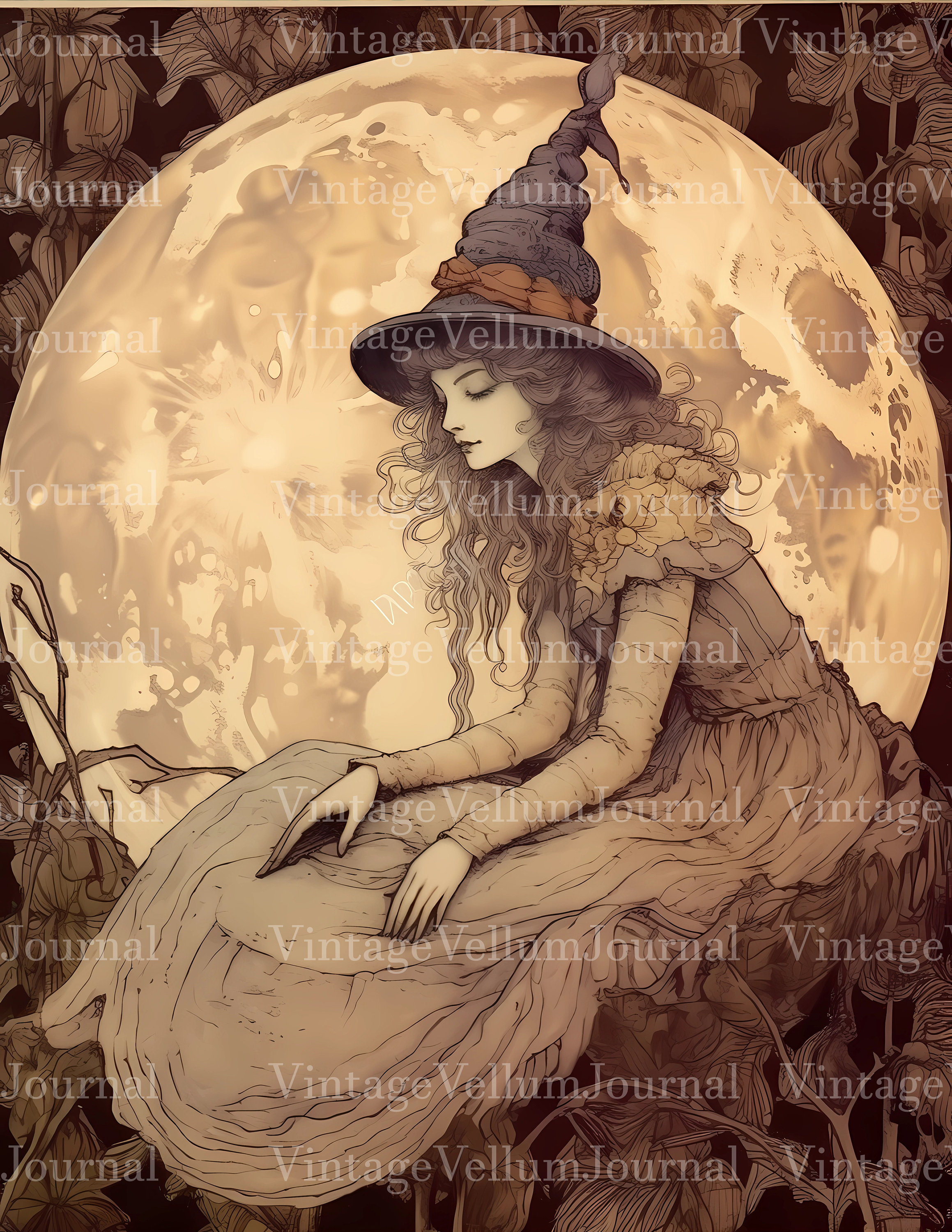 40 Moon Witches Junk Journal Pages - Printable Vintage Witch Junk ...