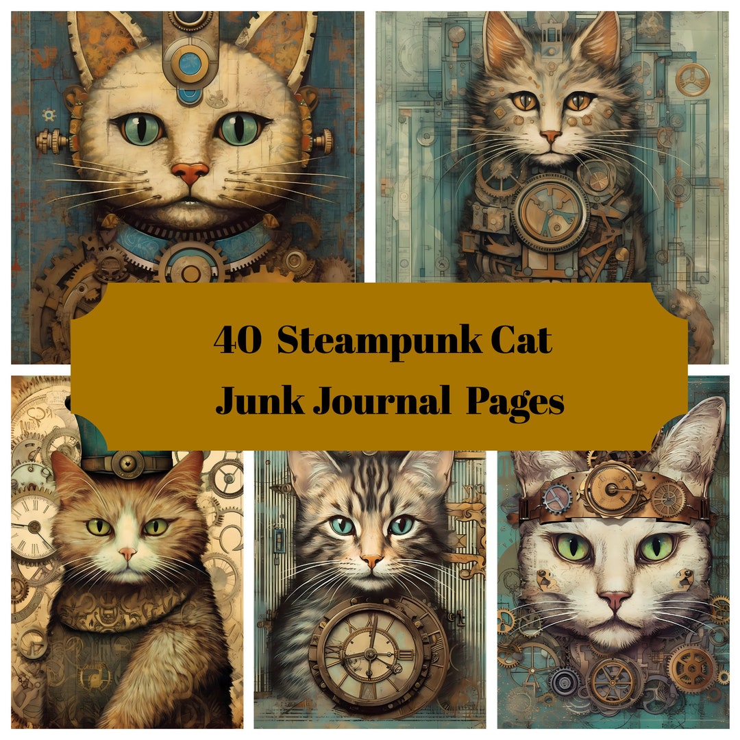40 Steampunk Cat Junk Journal Pages - Printable Steampunk Cats Junk ...