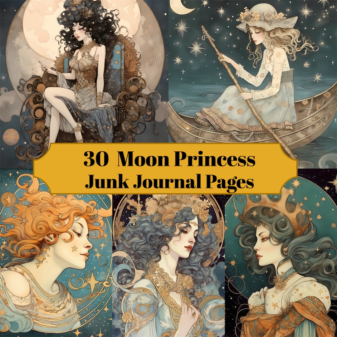 30 Moon Princess Junk Journal Pages - Digital Vintage Princess Junk ...