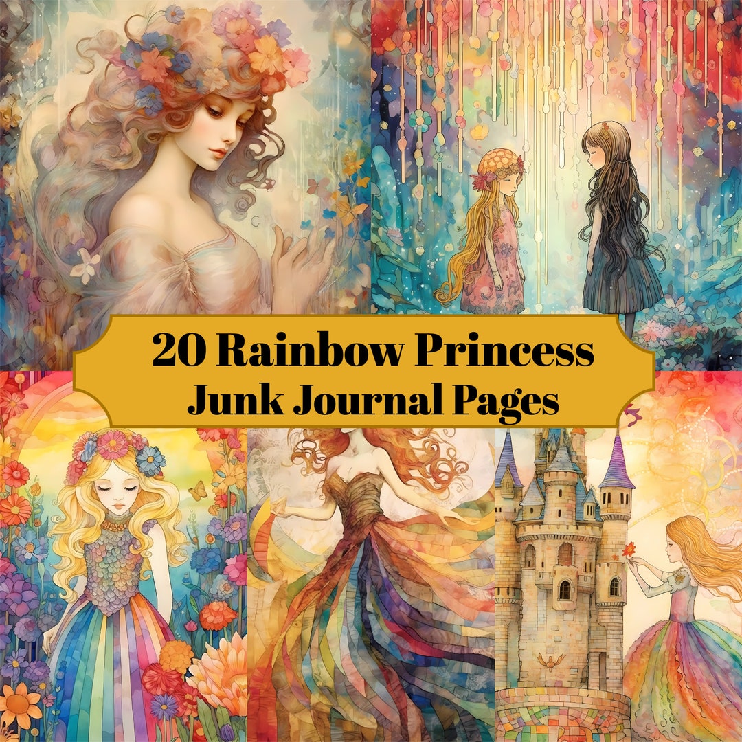 20 Rainbow Princess Junk Journal Pages - Vintage Princess Junk Journal ...