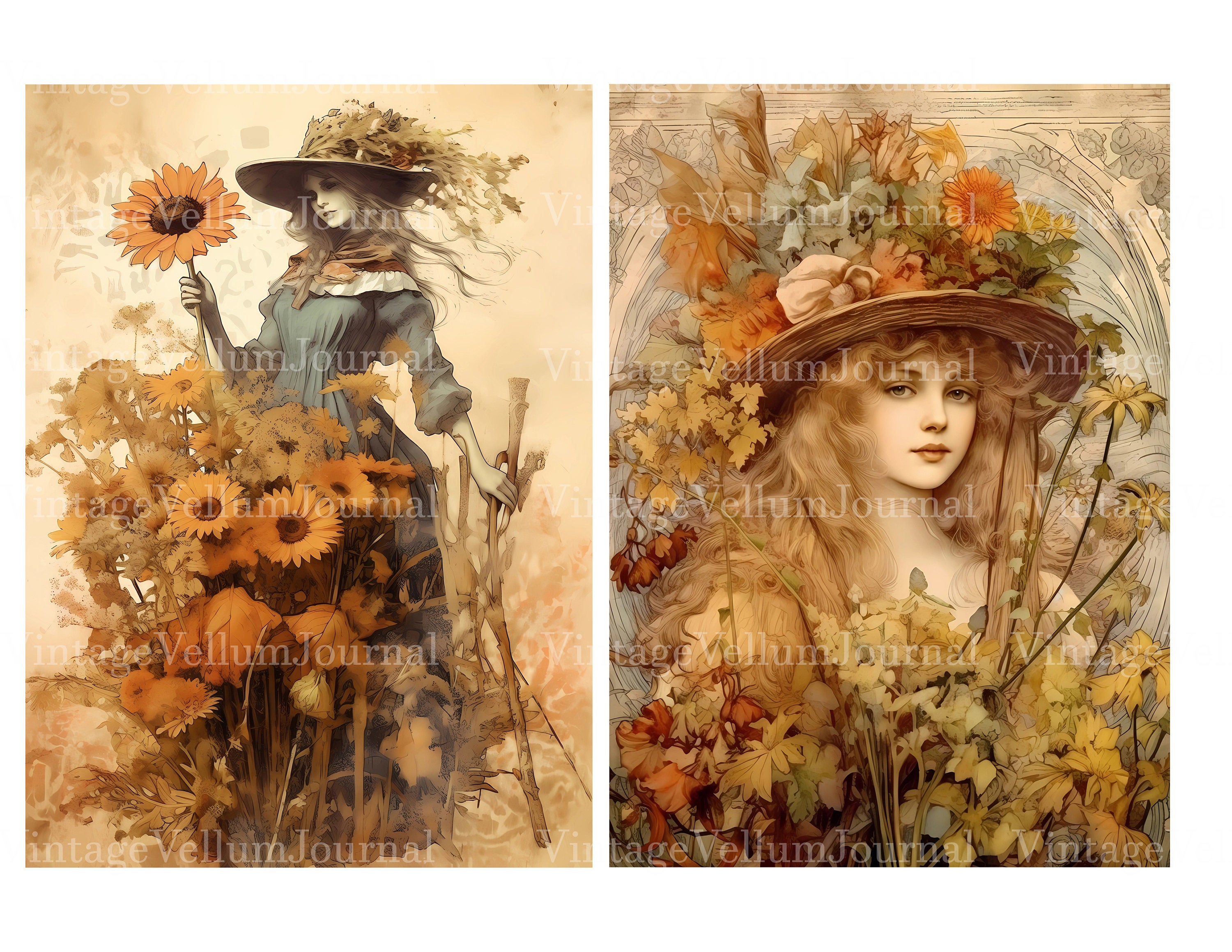 30 Flower Witches Junk Journal Pages Printable Vintage Witch - Etsy