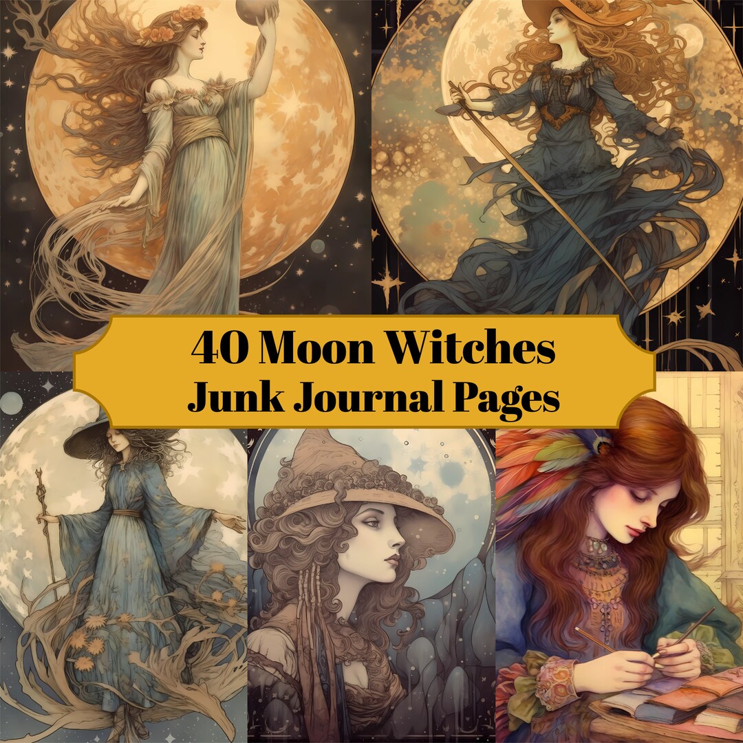 40 Moon Witches Junk Journal Pages - Printable Vintage Witch Junk ...