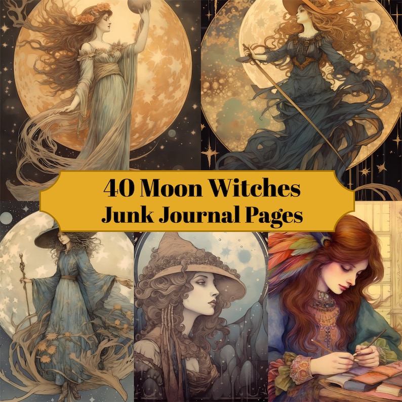 40 Moon Witches Junk Journal Pages - Printable Vintage Witch Junk ...