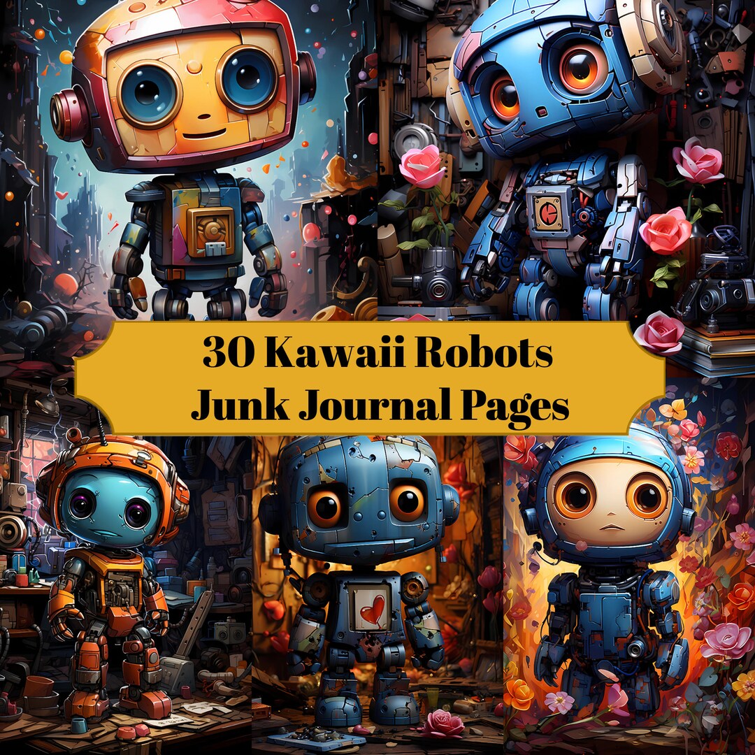 30 Kawaii Robots Junk Journal Pages - Cute Junk Journal for Scrapbooks ...