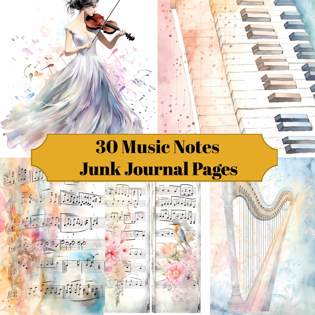 30 Musical Notes Shabby Chic Junk Journal Pages - Shabby Chic Junk ...