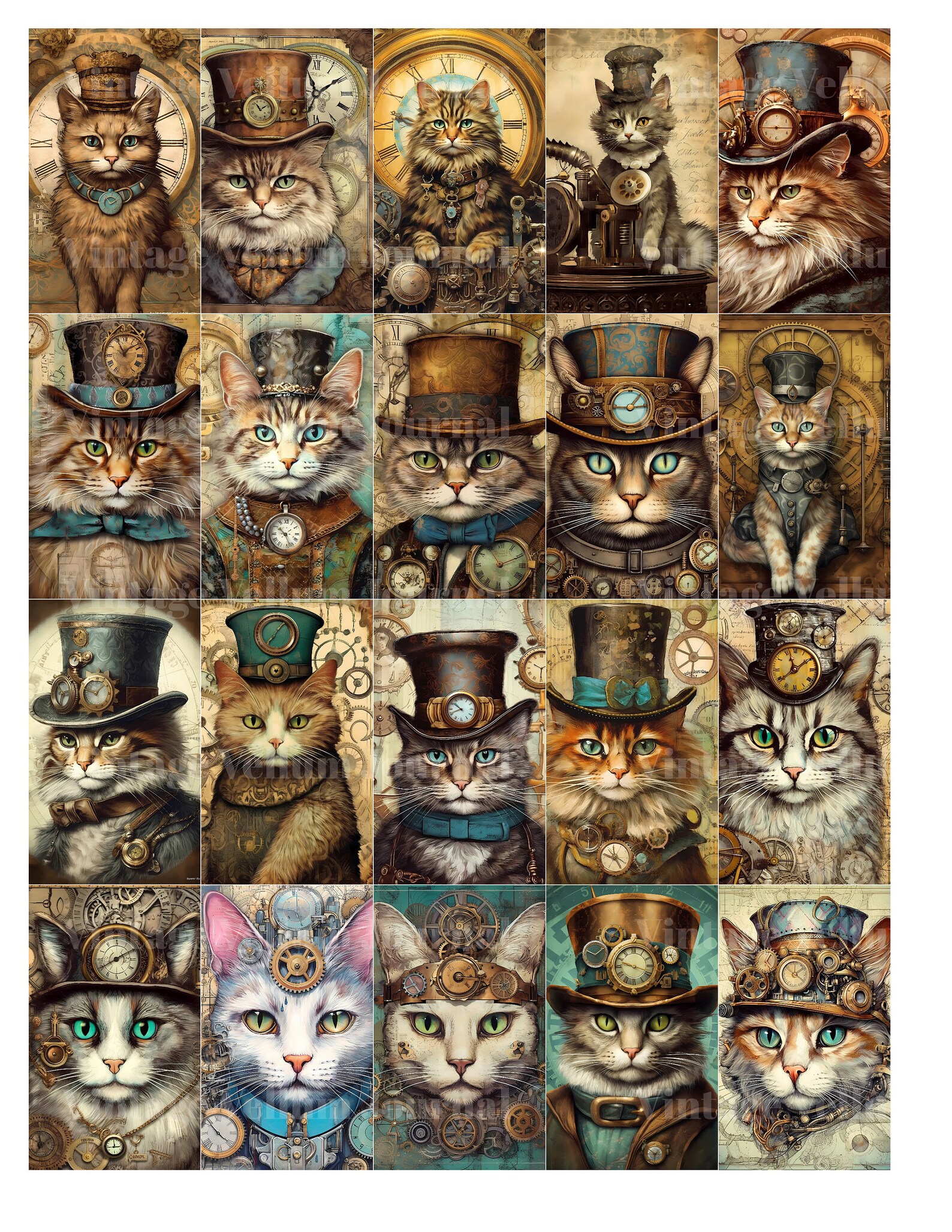 40 Steampunk Cat Junk Journal Pages Printable Steampunk Cats - Etsy