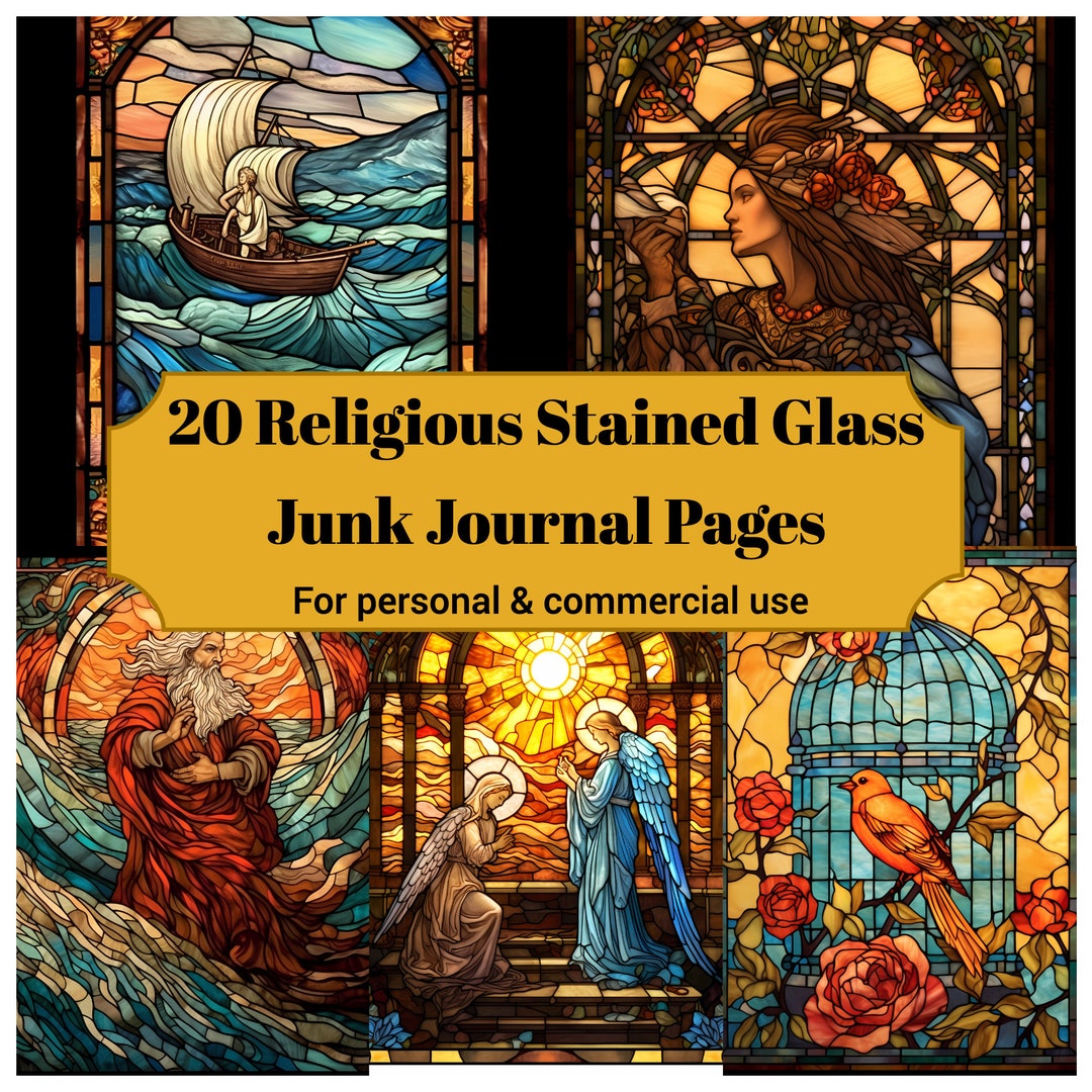 20 Religious Stained Glass Junk Journal Pages - Printable Christian ...
