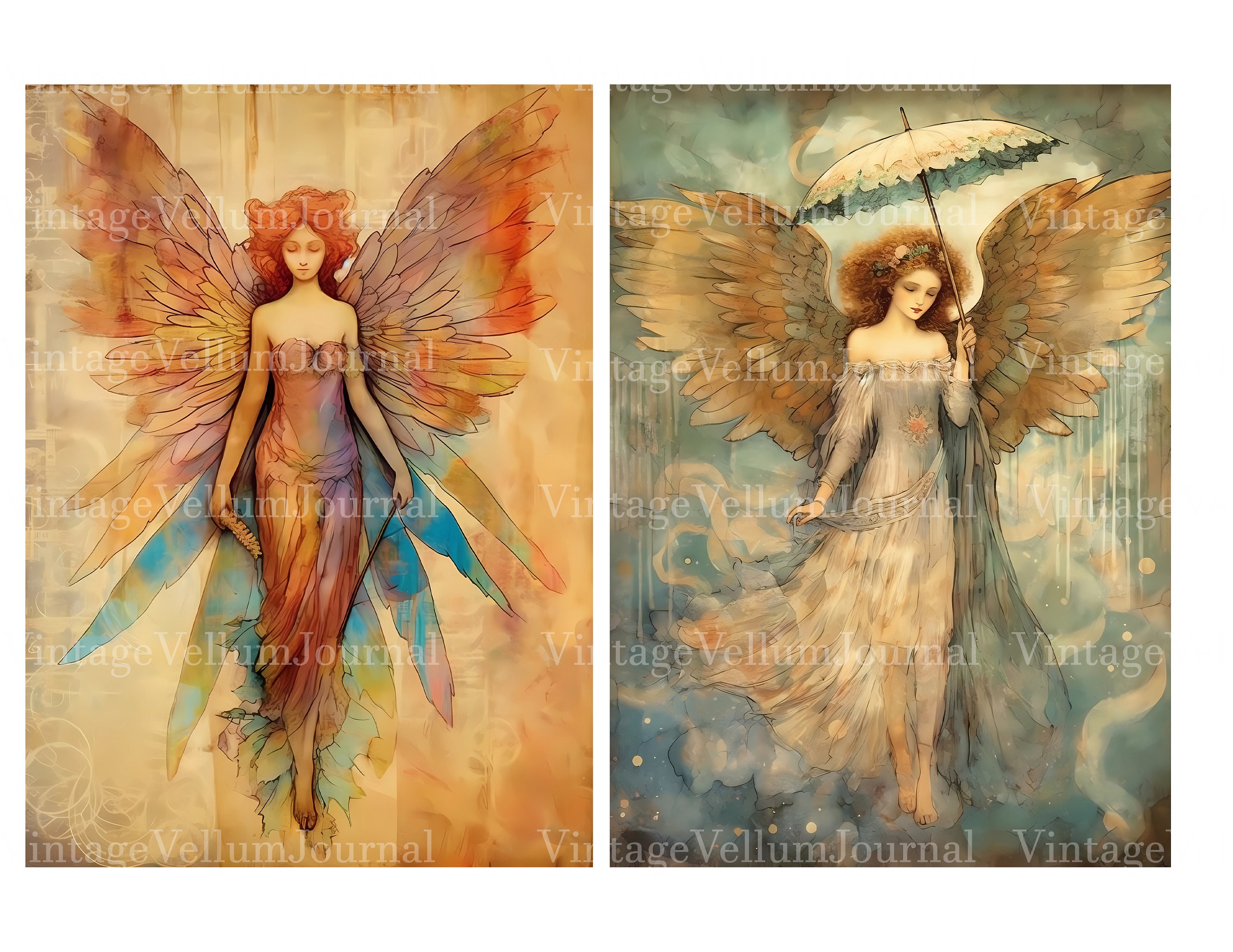 40 Rainbow Angel Junk Journal Pages Printable Vintage Angel - Etsy