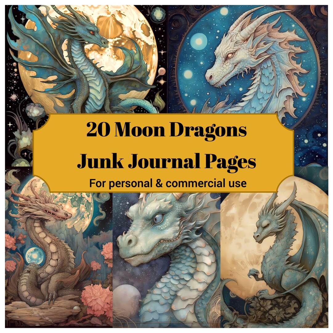 20 Moon Dragon Junk Journal Pages - Printable Dragon Junk Journal for ...